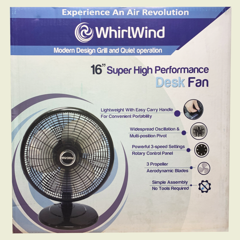 Whirlwind 16″ Desk Fan • Samaroo's Materials & General LTD